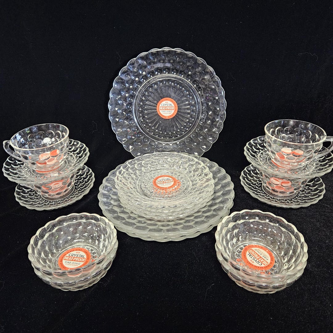 20 Piece Fire-king Clear Bubble Dinnerware Set-place Settings for Four ...
