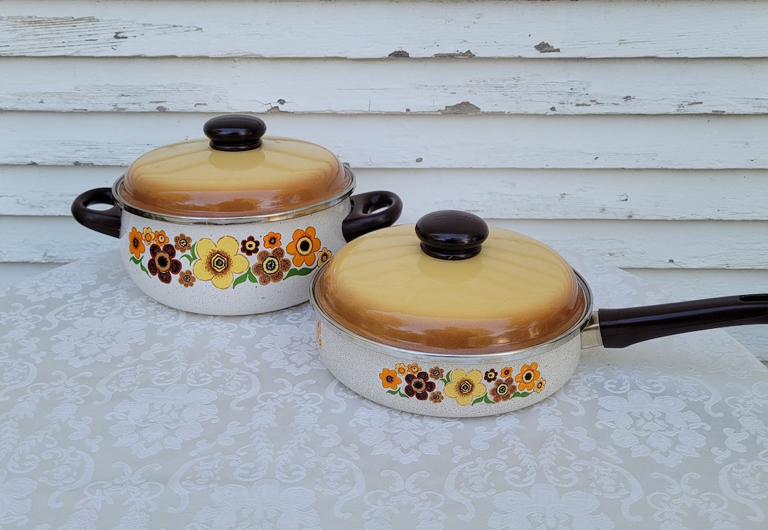 Vintage Crowning Touch Harvest Blossom Floral Enamelware Sauté Pan ...