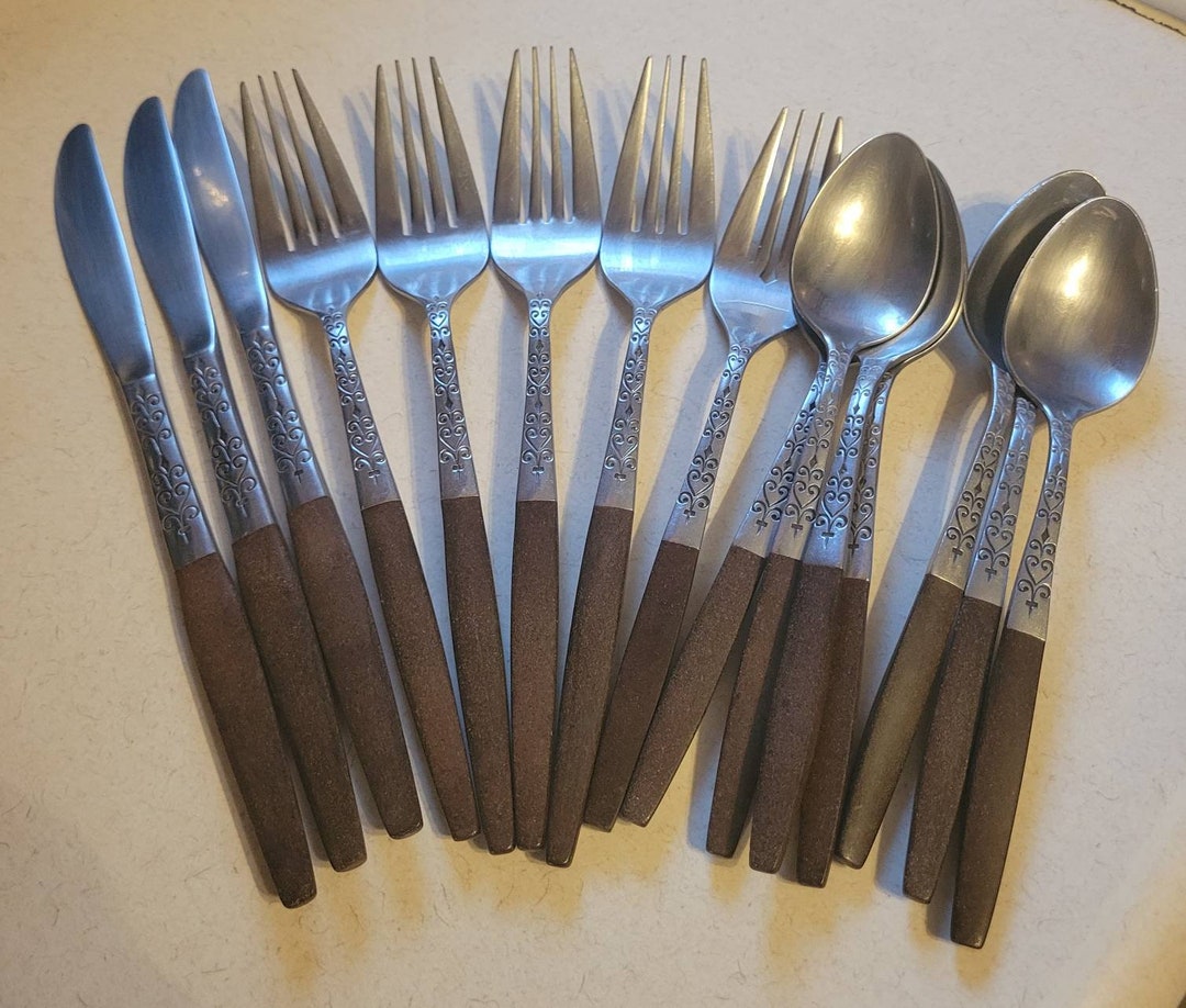 Interpur Stainless INR2 Scroll Design Flatware With Faux Wood - Etsy