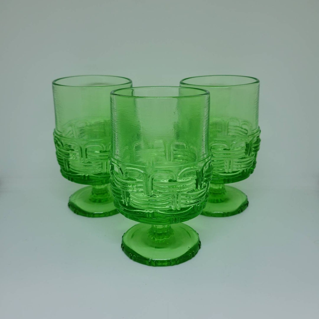 Vintage Wicker Green Water Goblets by Smith Glass-set of 3 With Basket ...
