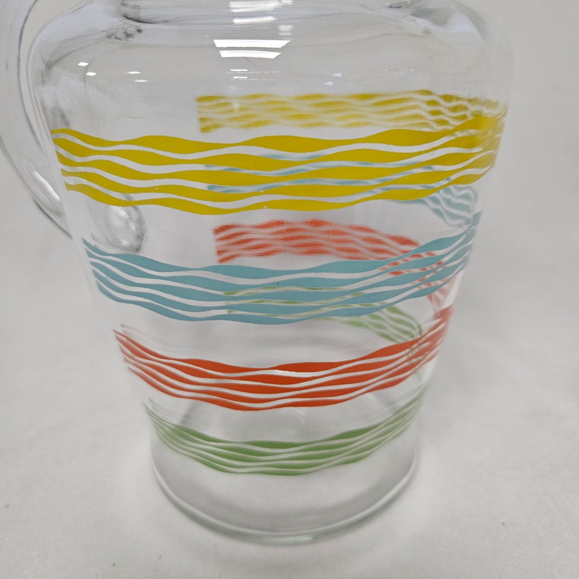 Vintage Glass Pitcher-green, Orange, Yellow, Blue Wavy Design - Etsy