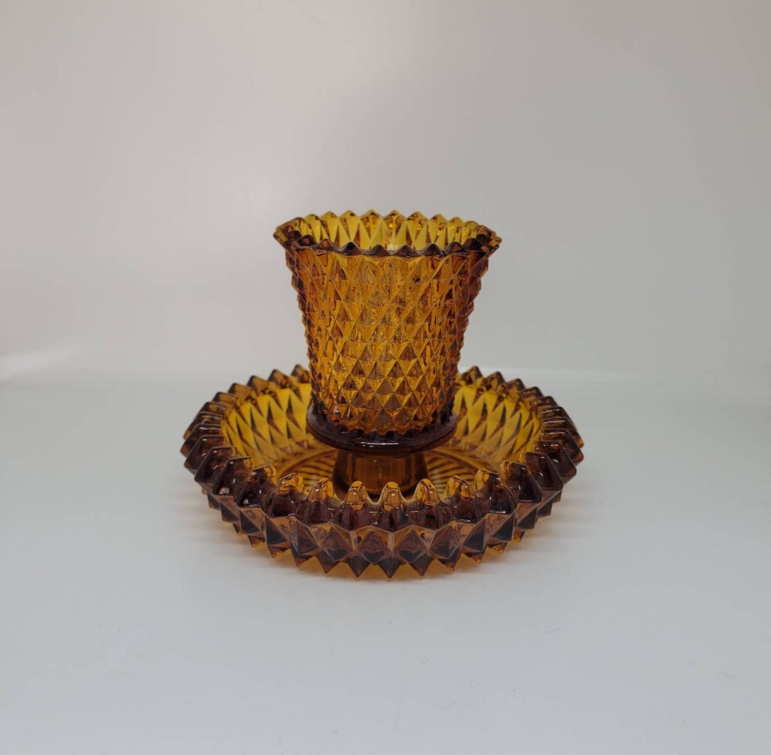 Vintage Indiana Diamond Point Amber Two-piece Candleholder - Etsy