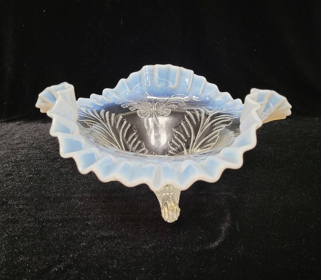 Antique Dugan Glass Company Opalescent Palm & Scroll Footed Dish - Etsy