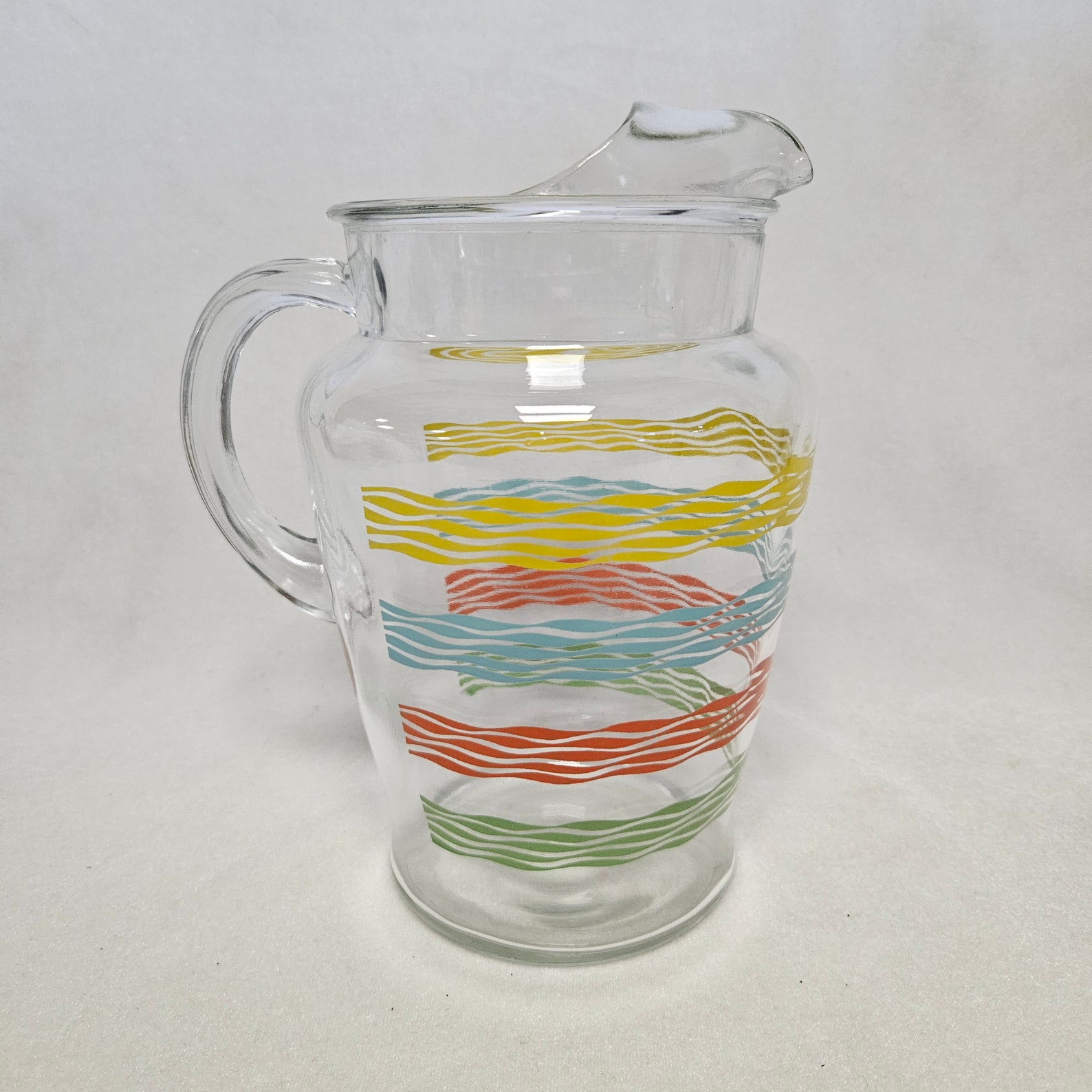 Vintage Glass Pitcher-green, Orange, Yellow, Blue Wavy Design - Etsy