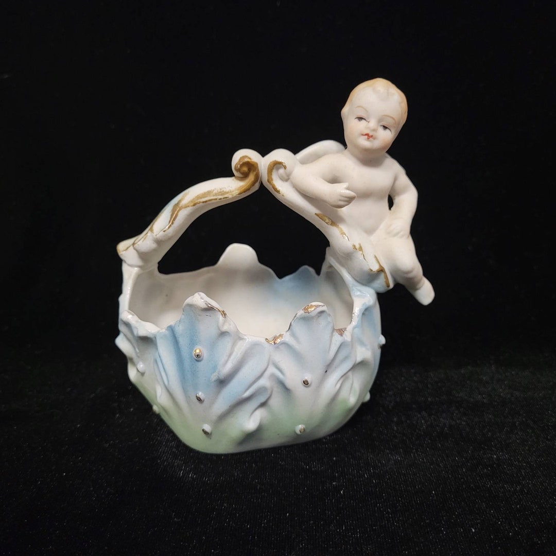 Vintage Occupied Japan Cherub Angel Basket With Gold Trim - Etsy