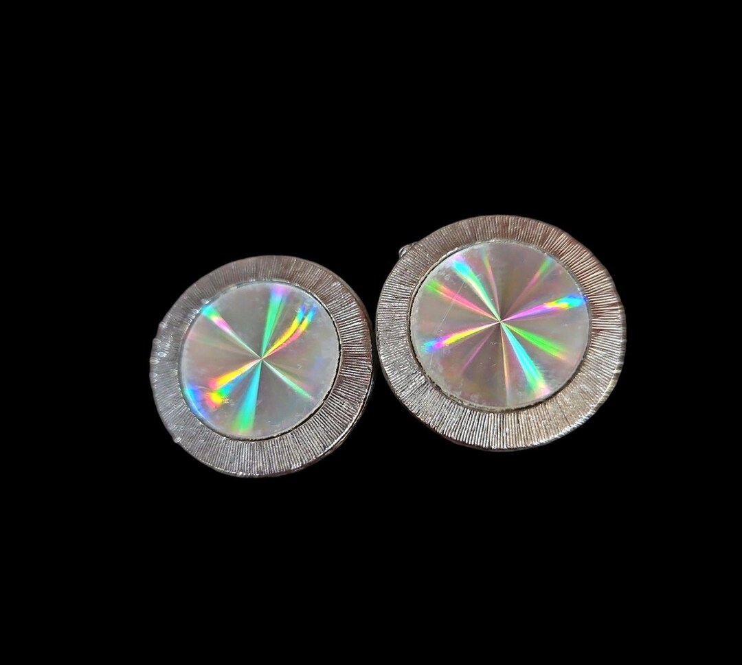 Vintage Refraction, Holographic Disk Clip on Earrings Signed JASON - Etsy