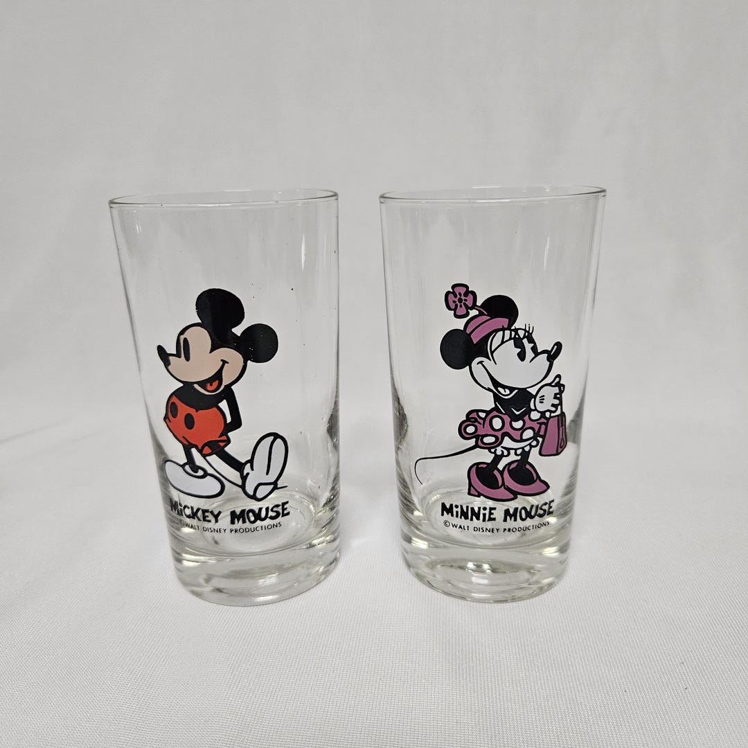 Vintage Walt Disney Mickey & Minnie Mouse Drinking Glasses - Etsy