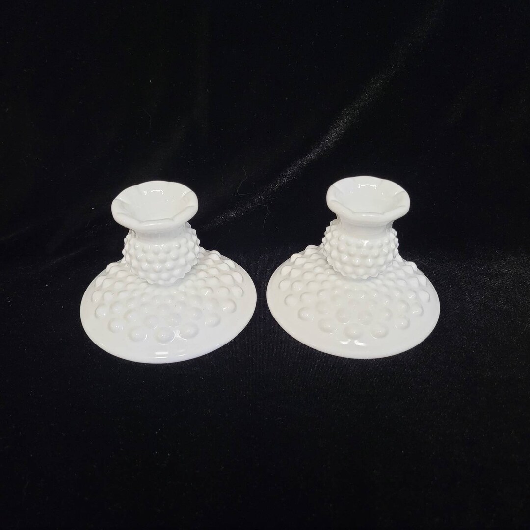 Fenton Milk Glass Hobnail Candlesticks #3974-pair of Vintage ...