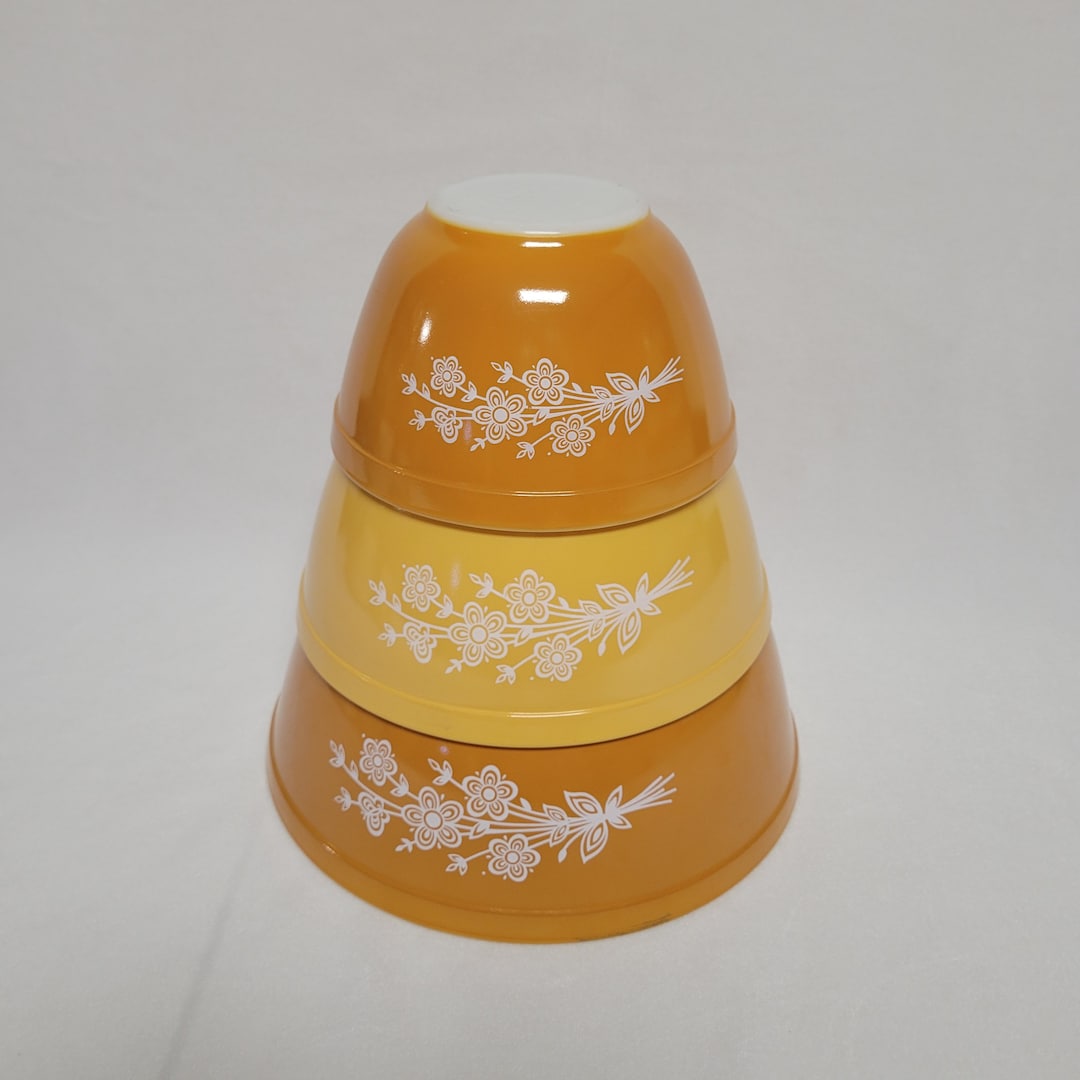 Vintage Pyrex Butterfly II Golden Bouquet Set of 3 Mixing Bowls 403 ...