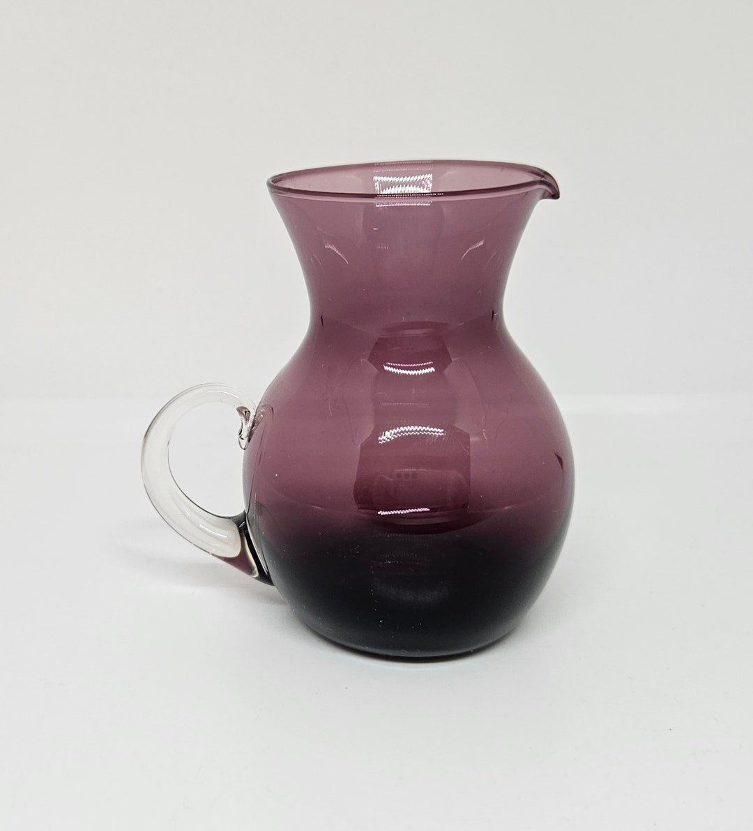 Vintage Amethyst Purple Art Glass Mini Pitcher or Creamer With Clear ...