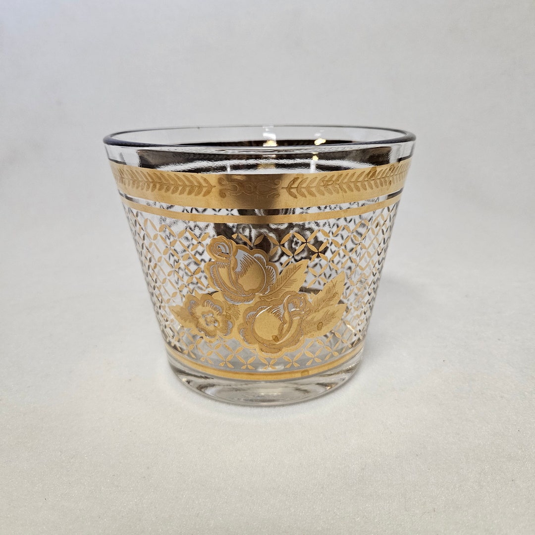 Mid Century Starlyte Rose Gold Floral Glass Ice Bucket - Etsy