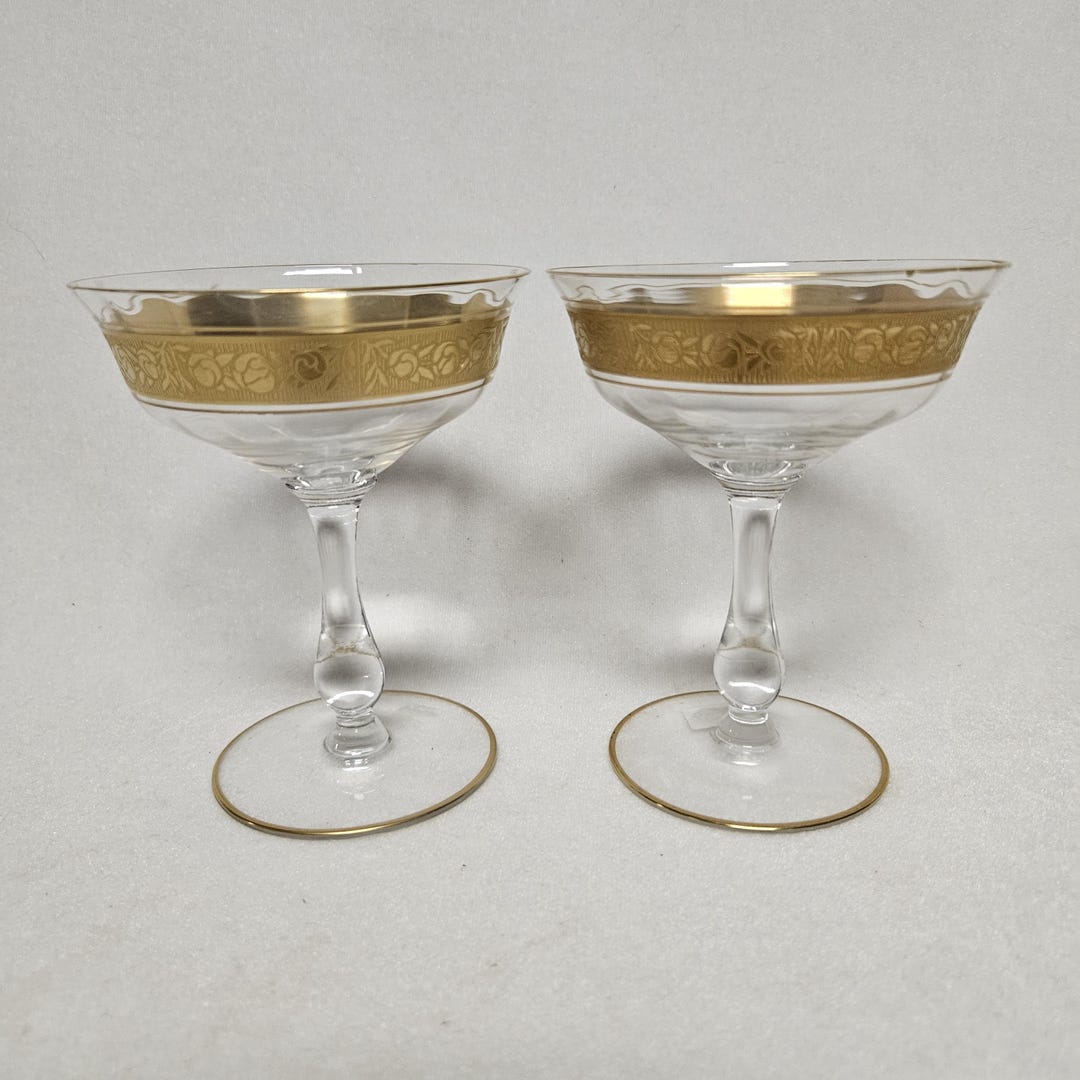 Fry Glass FRY 9 Gold Encrusted Roses, Optic Champagne Glasses-set of 2 ...