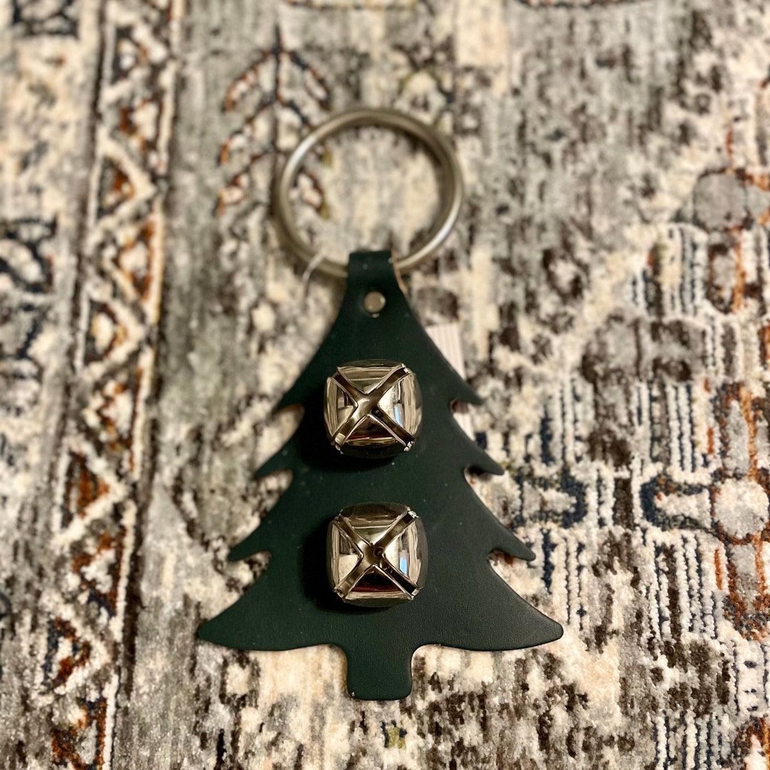 CHRISTMAS TREE SILVER Bells Holiday Xmas Decorations Hanging on Leather ...