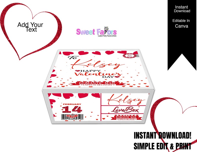 Valentine Love Box Template Labels (CANVA USERS) for 8x8x4 Gift Box. - Etsy