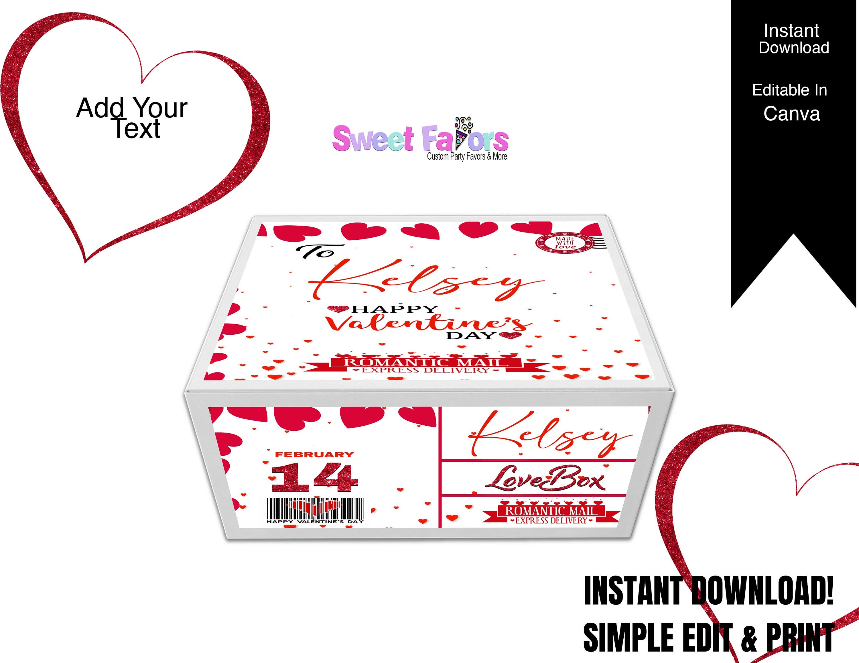 Valentine Love Box Template Labels (CANVA USERS) for 8x8x4 Gift Box. - Etsy