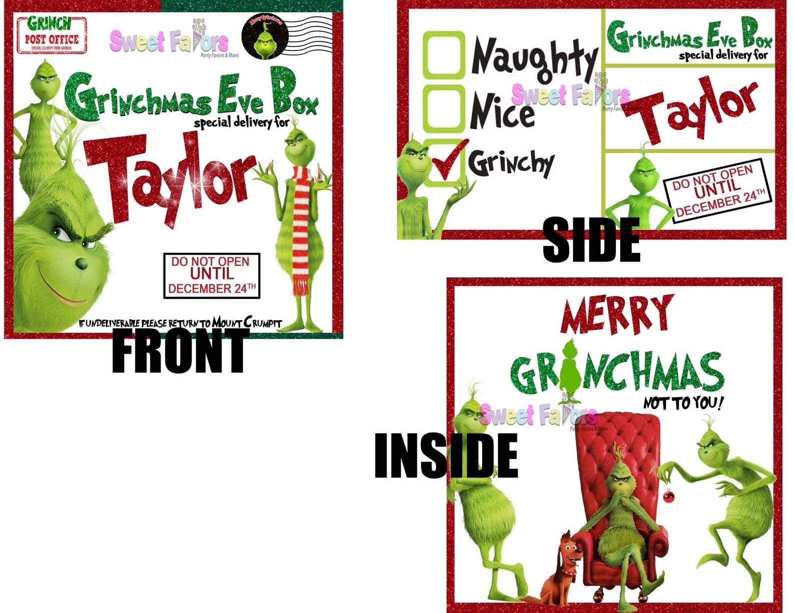 Grinchmas Christmas Box Label Template for Canva (you Print) - Etsy