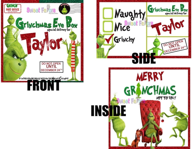 Grinchmas Christmas Box Label Template for Canva (you Print) - Etsy