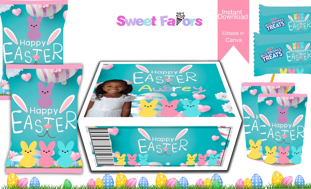 Easter Gift Box Template: Bunny Favor Labels, 8x8x4 (canva Download) - Etsy