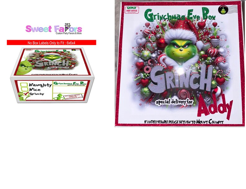 Grinchmas Box Labels Template for Canva (6x6x4) (digital Download) - Etsy