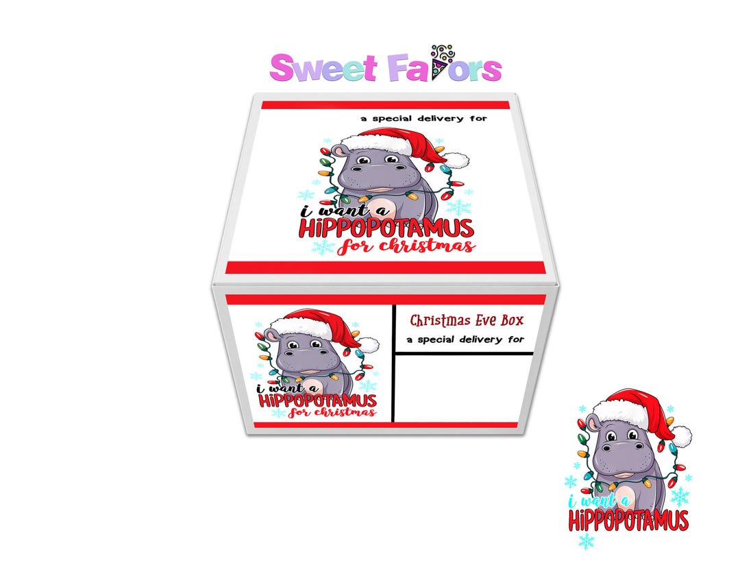 Hippo Christmas Box Labels: DIY Gift Box (canva Edit, Instant Download ...