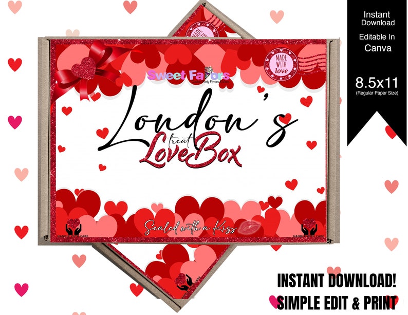 Editable Valentines Day Gift Box Label, Personalized Valentine Treat ...