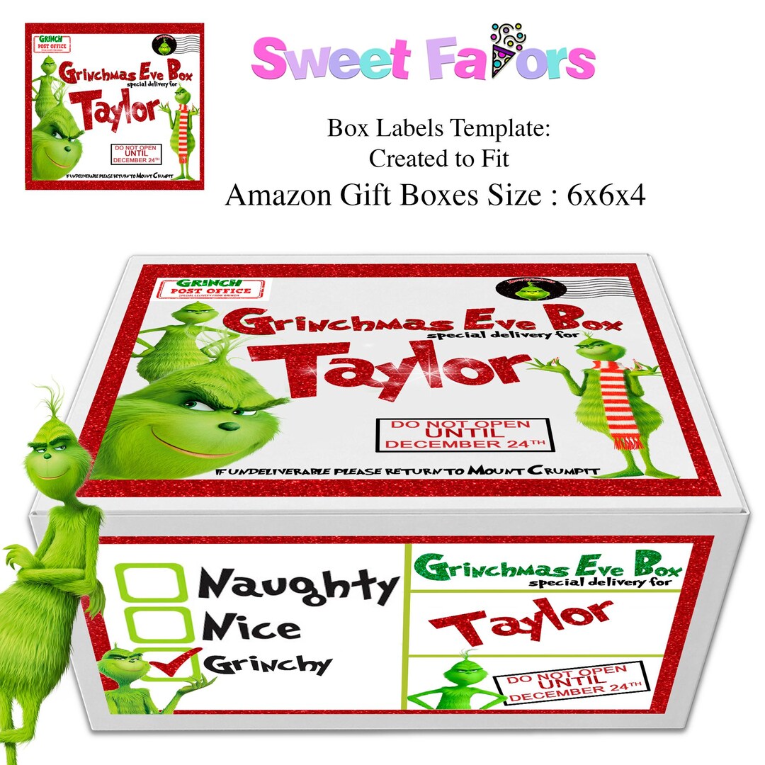 Grinchmas Christmas Box Label Template for Canva (you Print) - Etsy