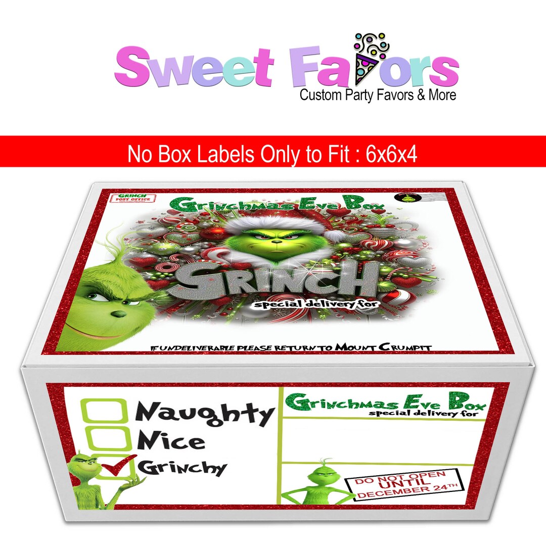 Grinchmas Box Labels Template for Canva (6x6x4) (digital Download) - Etsy