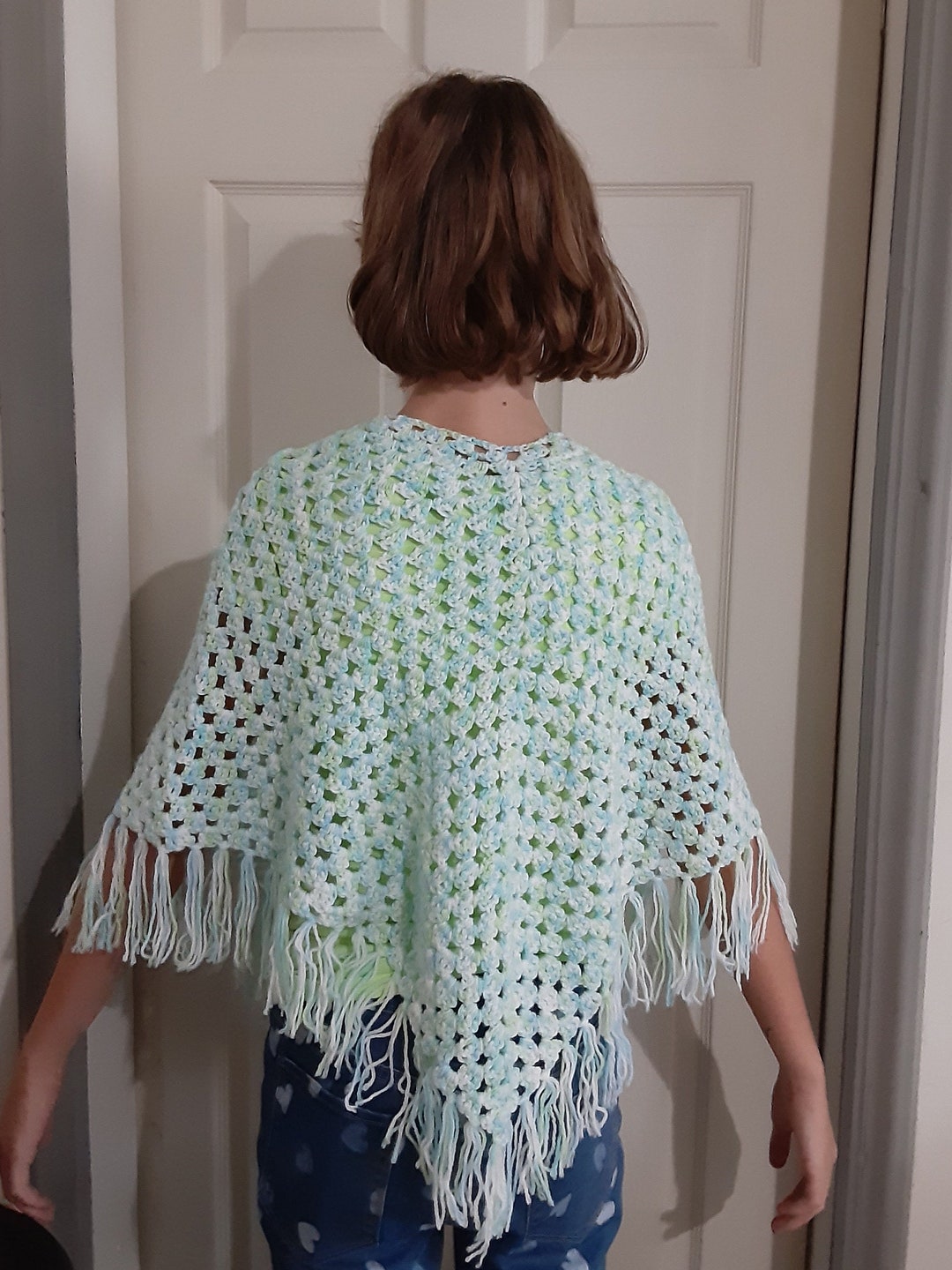 Hand Crochet Poncho, Girls Poncho, Blue Poncho, Turquoise Poncho, Hand ...