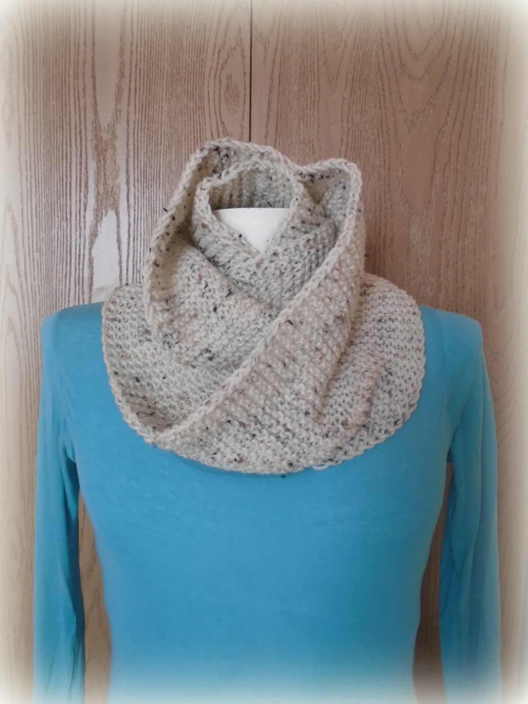 Hand Knitted Beige Infinity Cowl, Hand Made off White Cowl, Super Soft ...