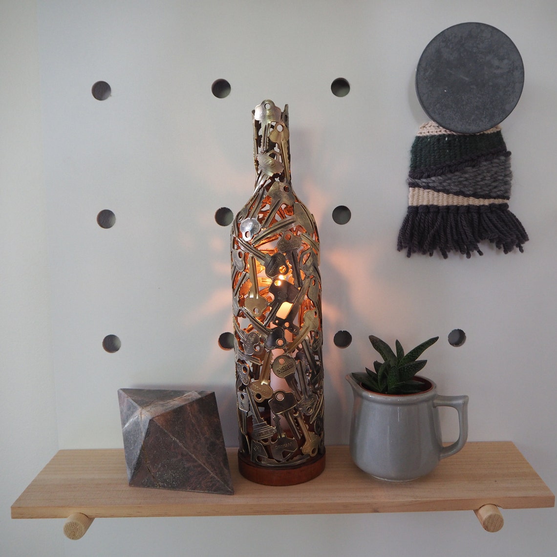 Red Wine Key Bottle Metal Sculpture Luminary Made to Order | Etsy