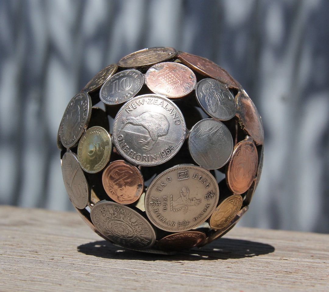 Mini Mixed World Coin Ball, 8.5 Cm Coin Sphere, Metal Sculpture ...