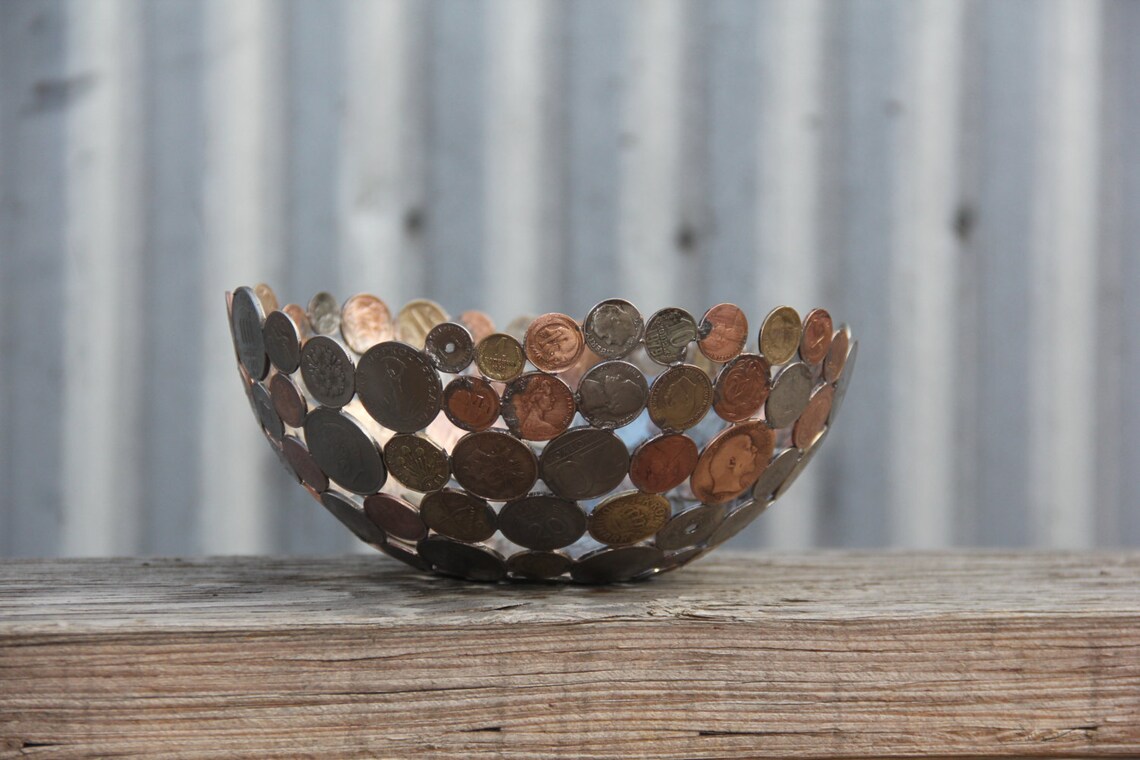 World Coin Bowl Medium 20 Cm Metal Bowl Metal Sculpture - Etsy