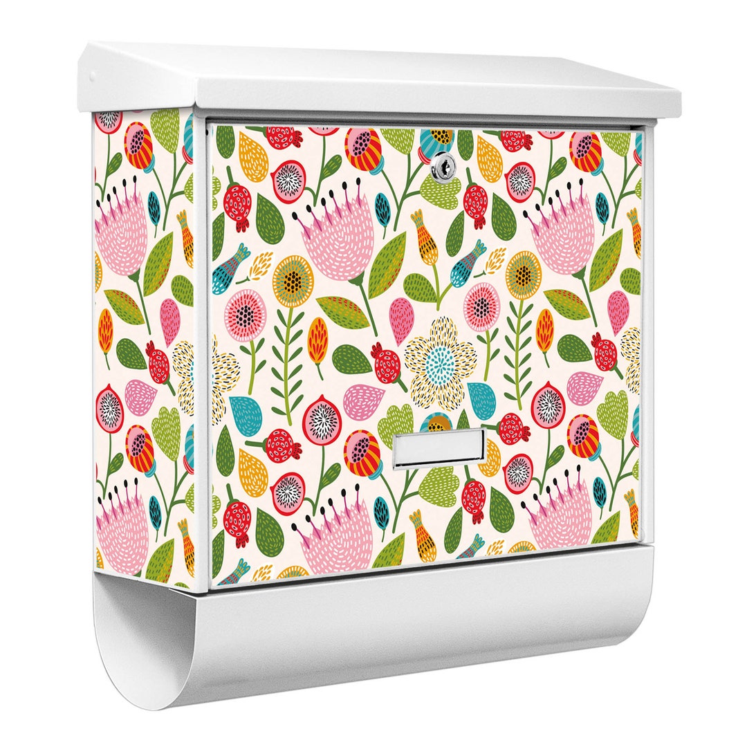 Letterbox White With Name Plate, Newspaper Compartment and Motif ROSA ...