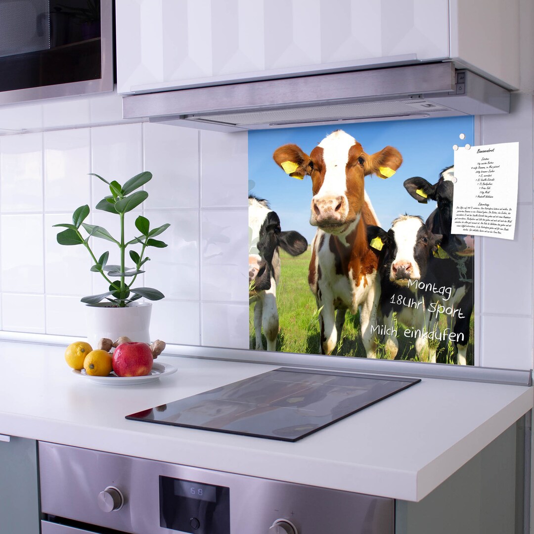 Kitchen Back Wall / Splash Guard Made of Real Glass With Motif KÜHE - Etsy