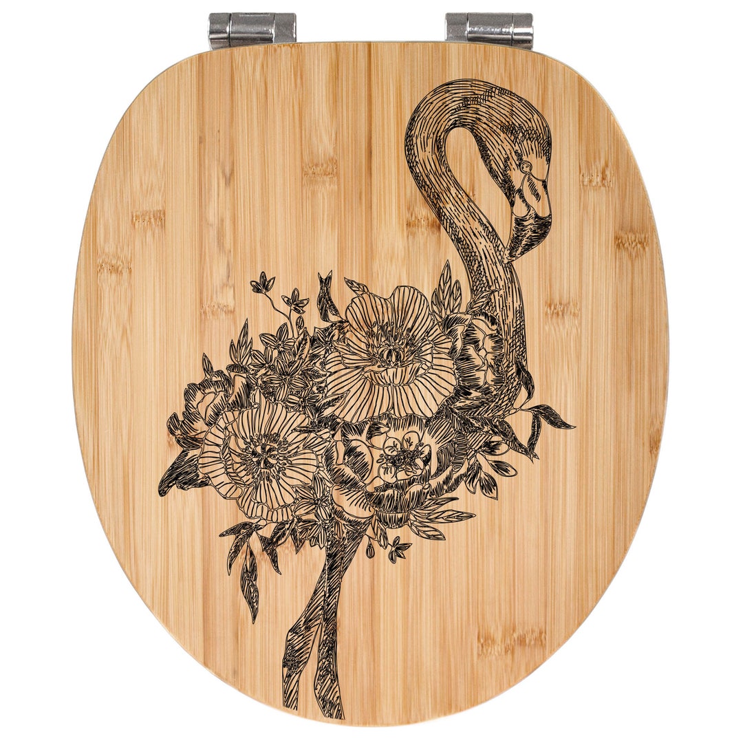 Special Edition Flamingo Flowers Laser Engraved Premium Bamboo Toilet ...