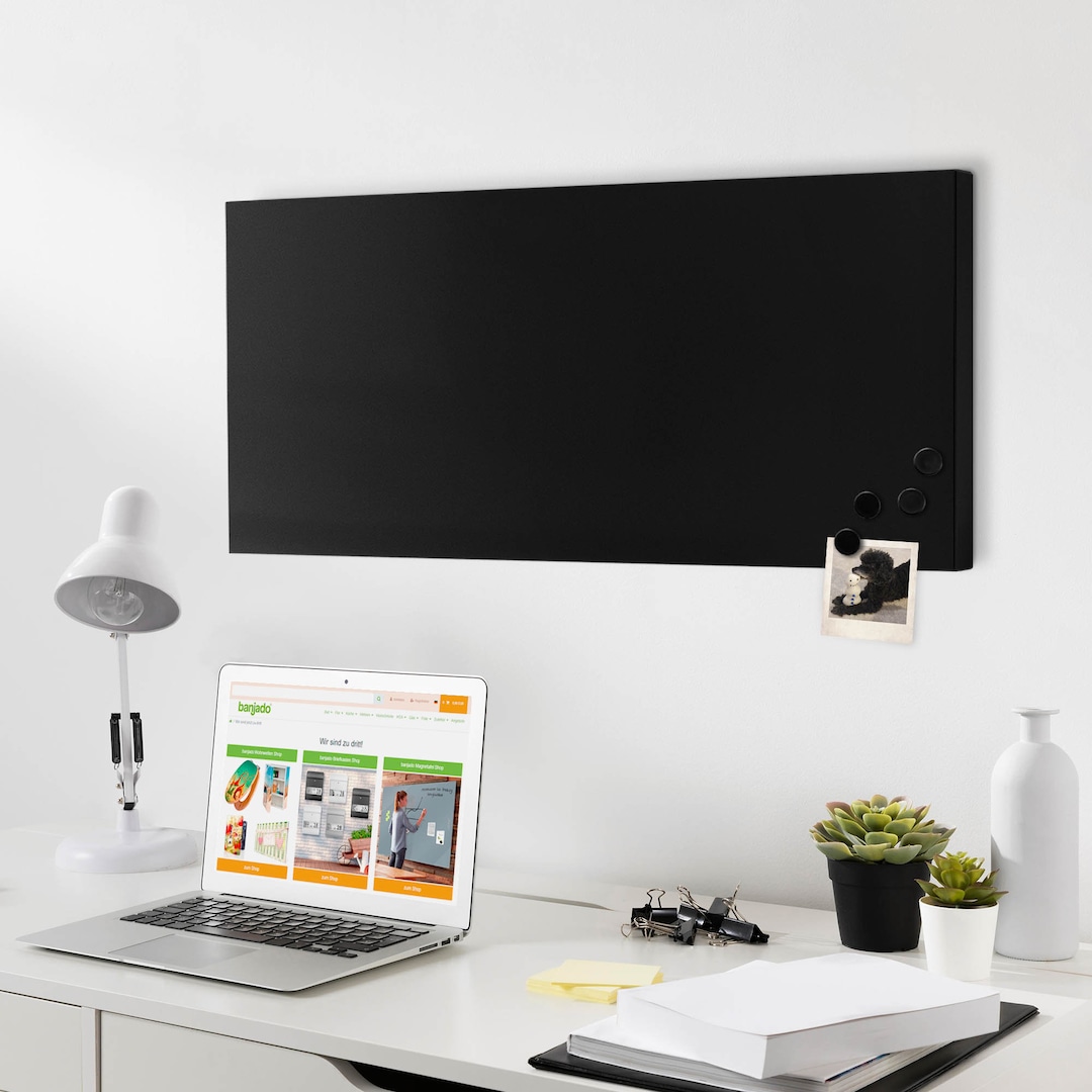 Magnetic Board Black 78x37x2cm Magnetic Wall Metal Memo Board Pin Board ...