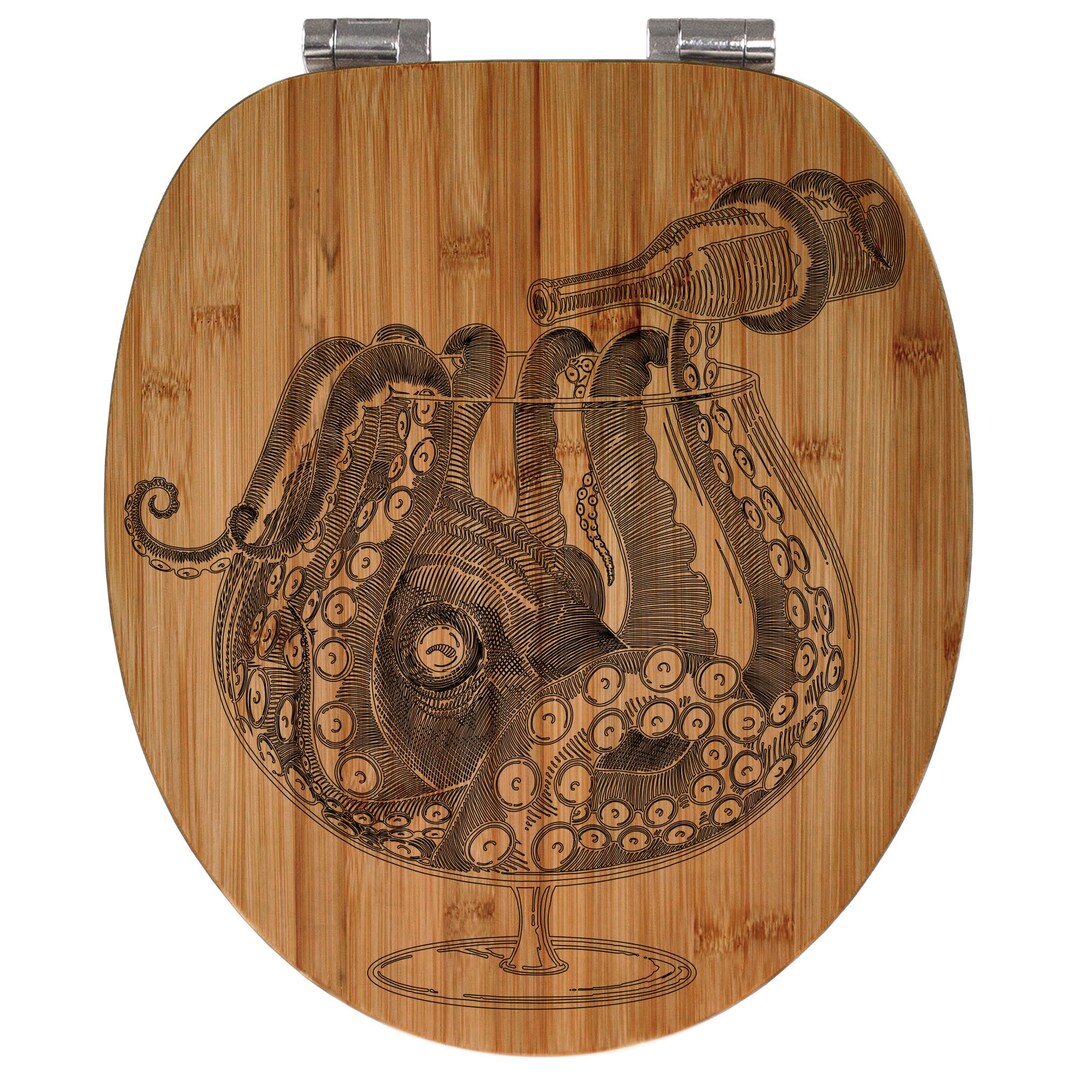 Special Edition Octopus in Glass Laser Engraved Premium Bamboo Toilet ...