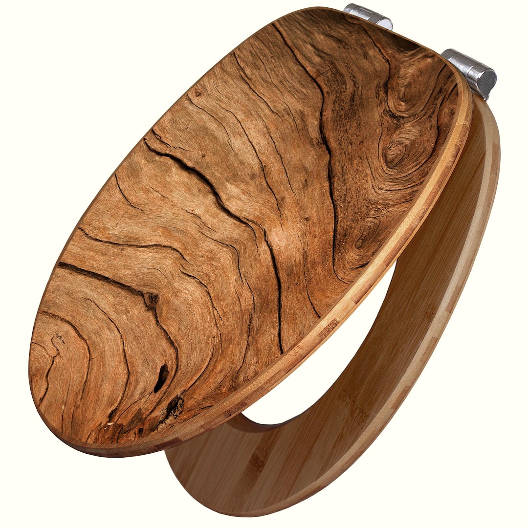 Premium Bamboo Toilet Seat With Soft-close Mechanism and Motif Dry Wood ...