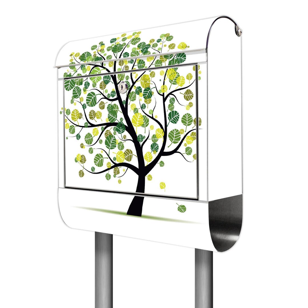 Stand Briefkasten aus Edelstahl mit Zeitungsfach Motiv LAUBZAUBERBAUM ...