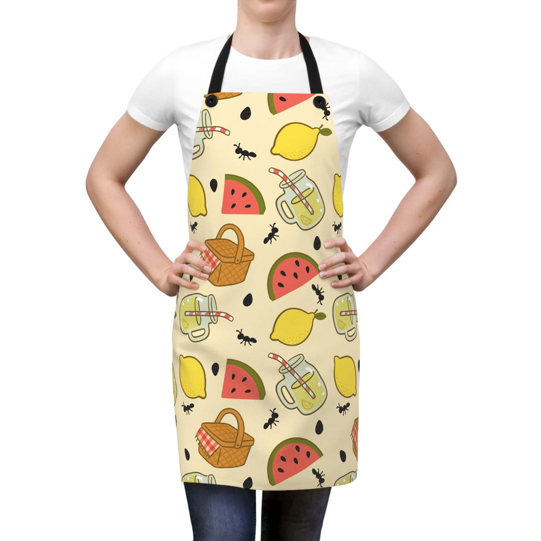 Summer Picnic Apron With Watermelon, Lemon, and Ants, Fruit Pattern ...