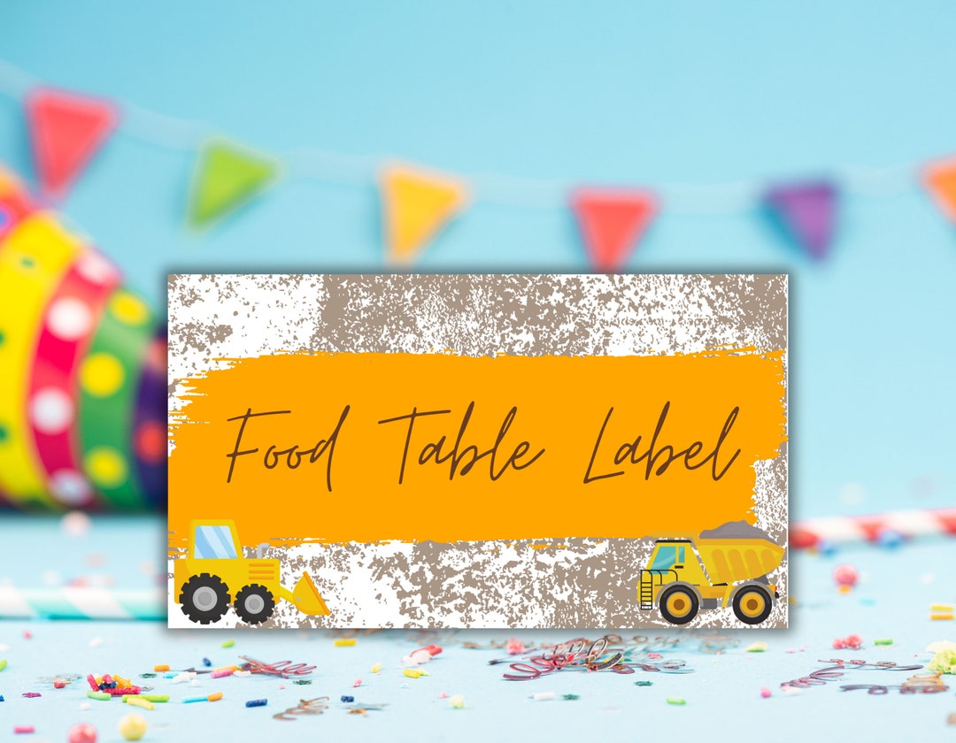Food Table Label, Buffet Label, Construction Themed, Birthday Party ...