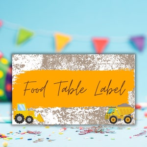 Food Table Label, Buffet Label, Construction Themed, Birthday Party ...