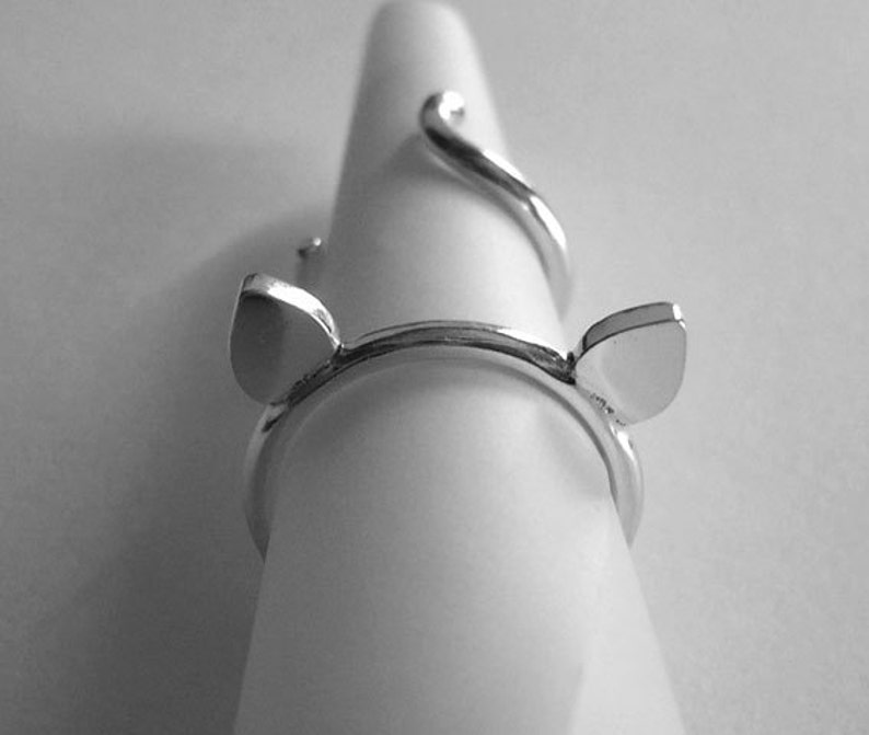 Handmade Recycled Sterling Silver Cat Ears Ring With Mid - Etsy
