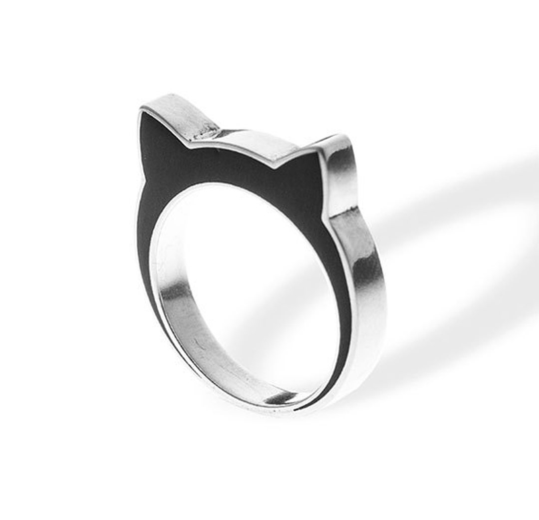 Handmade Sterling Silver and Black Resin Cat Ears Ring. - Etsy