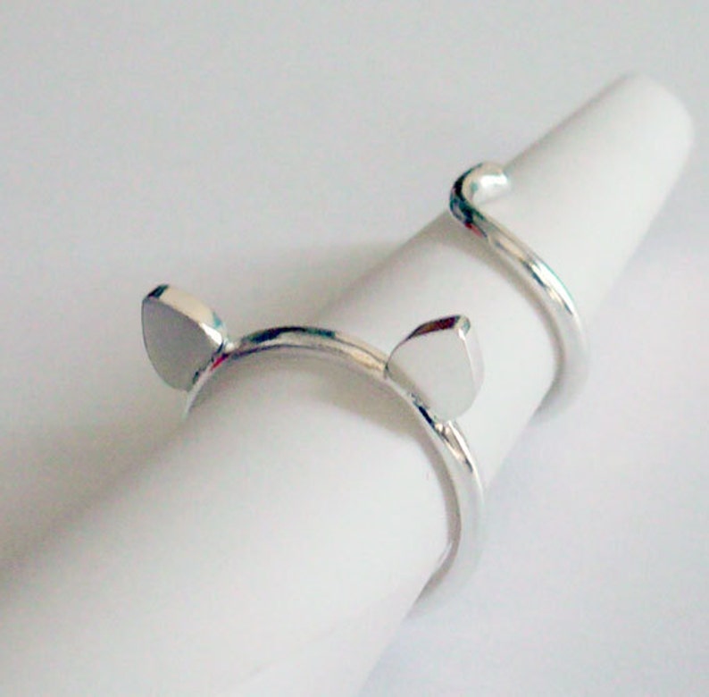 Handmade Recycled Sterling Silver Cat Ears Ring With Mid - Etsy