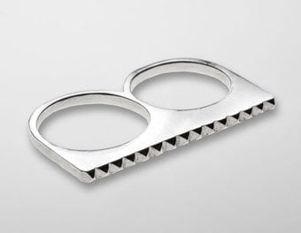 Handmade sterling silver two finger ring little spikes | Etsy