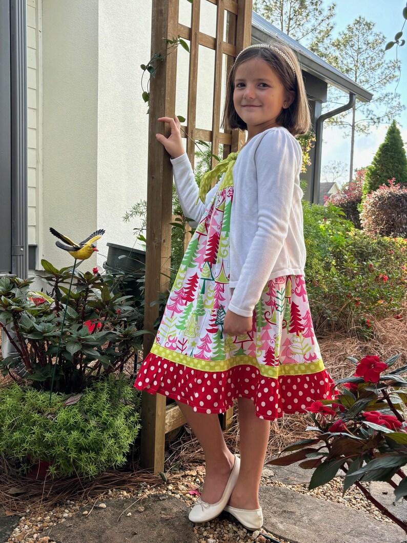 Girls Boutique Christmas Dress Knot Dress in Snowman Fabric Green Red ...
