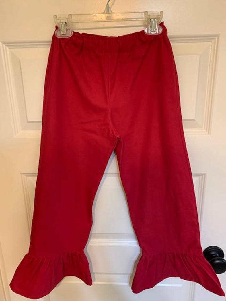Girls Red Twill Ruffle Pants: Boutique Style, Sizes 1-8 - Etsy