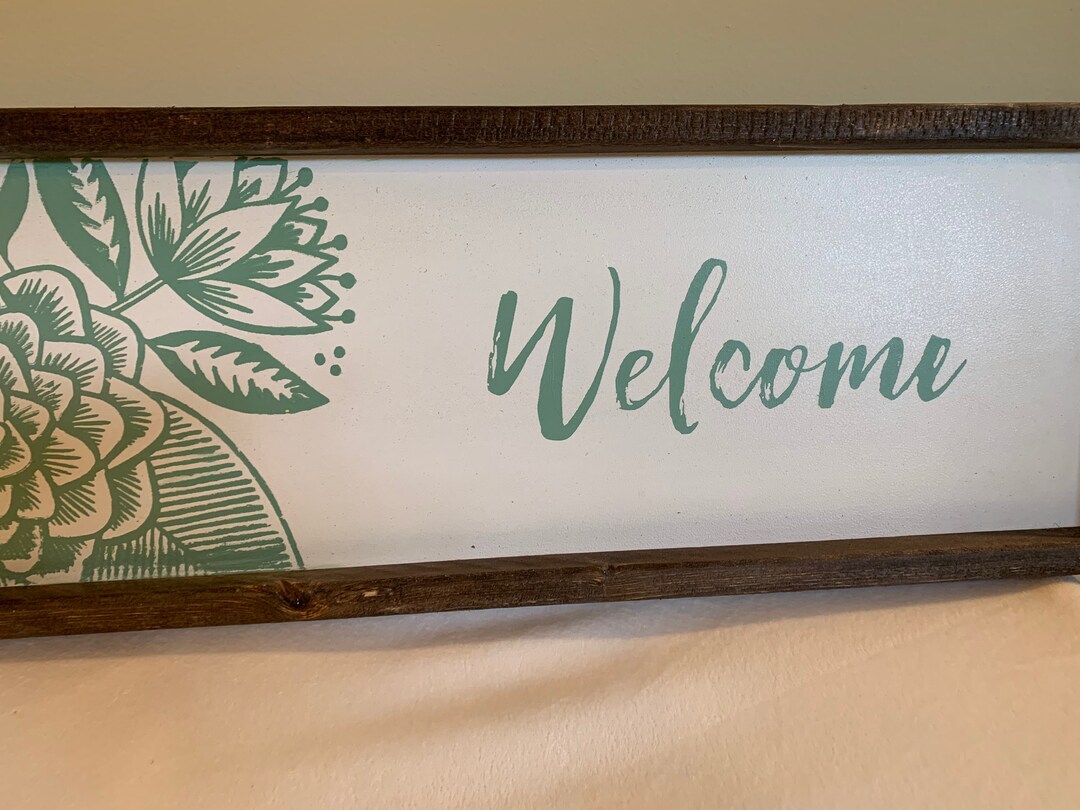 Sign ‘welcome’ Wood Wall Hanging Decor Modern Farmhouse Floral Soft ...