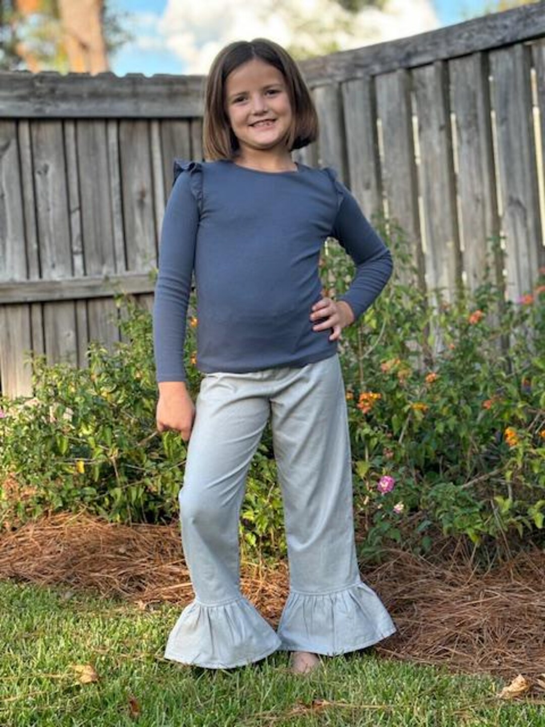 Girls Ruffle Pants Light Gray Linen Boutique Ruffle Pants - Etsy